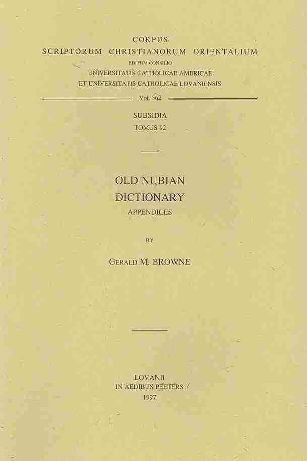 Old Nubian Dictionary by G.M. Browne (English) Paperback Book ...