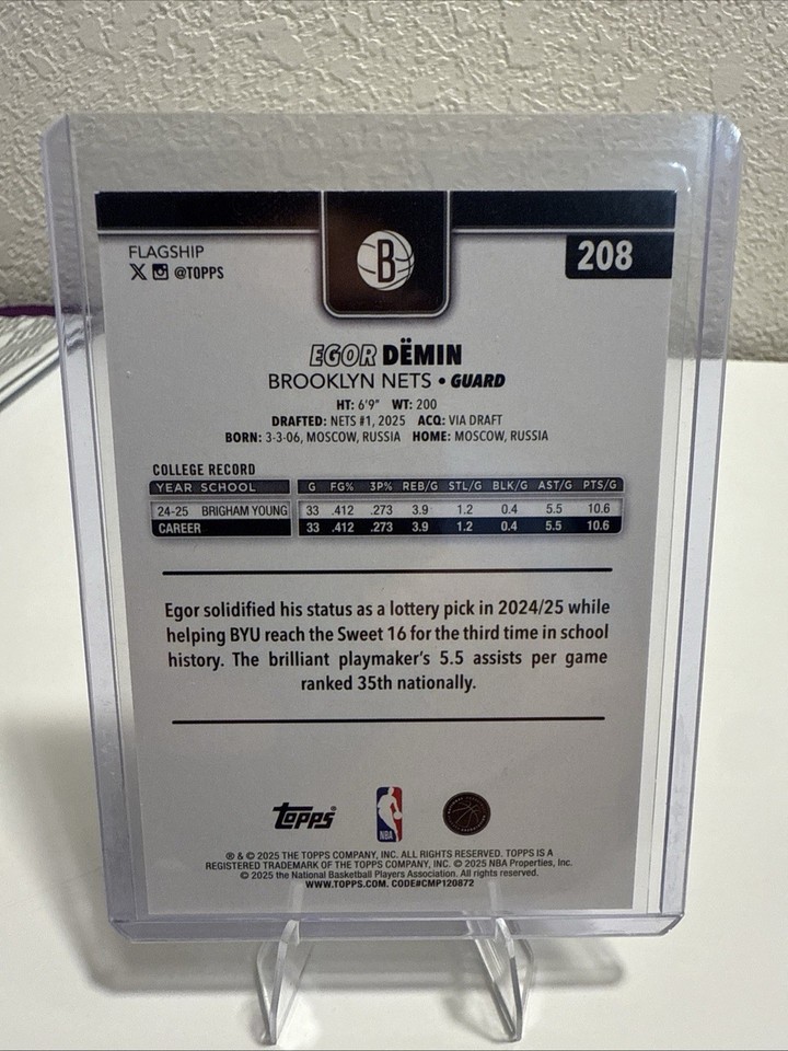 25-26 Topps Egor Demin Black SP Rookie Card /68 ☄️🔥 Nets | eBay