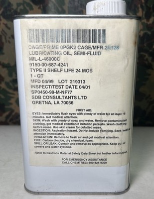Castrol Semi Fluid Lubricating GUN OIL 9150-00-687-4241 Quart MIL-L ...