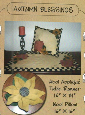 Autumn Blessings Wool Applique Pattern Primitive Folk Art Table Runner ...