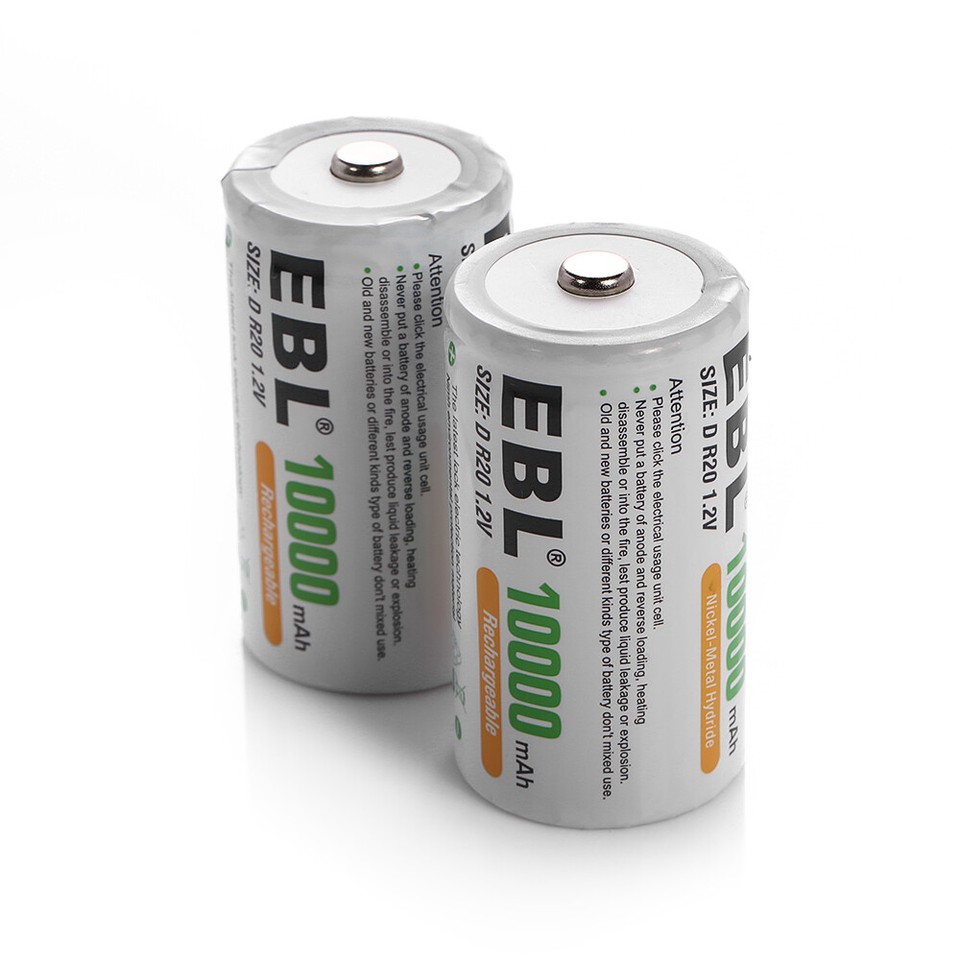 EBL D Cell Size NIMH Rechargeable Batteries 1000OmAh 1.2V Battery +Case ...