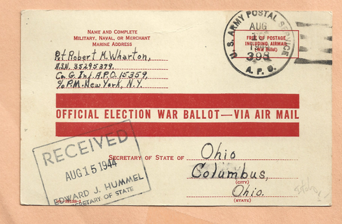 WORLD WAR II MILITARY MAIL APO 15359 / 398 1944 WAR BALLOTT | eBay