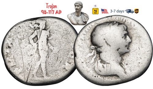 Ancient Roman Empire Coin Silver Denarius Trajan 98 - 117 AD Authentic ...