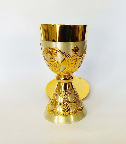 Chalice & paten Brass Gold Plated Goblet Holy Religious Gift Church ...