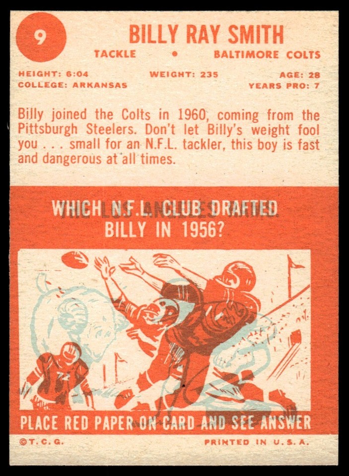 1963 Topps Billy Ray Smith RC Baltimore Colts #9 | eBay