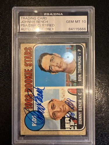 Johnny Bench HOF Signed 1968 Topps #247 RC Rookie PSA PSA/DNA 10 AUTO ...