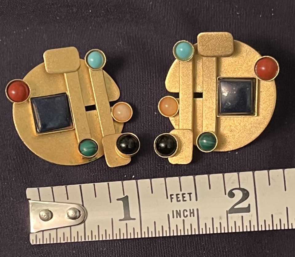 Vintage Sign Gale ROTHSTEIN Gold Tone Multi Color Cabochon Modern Post ...