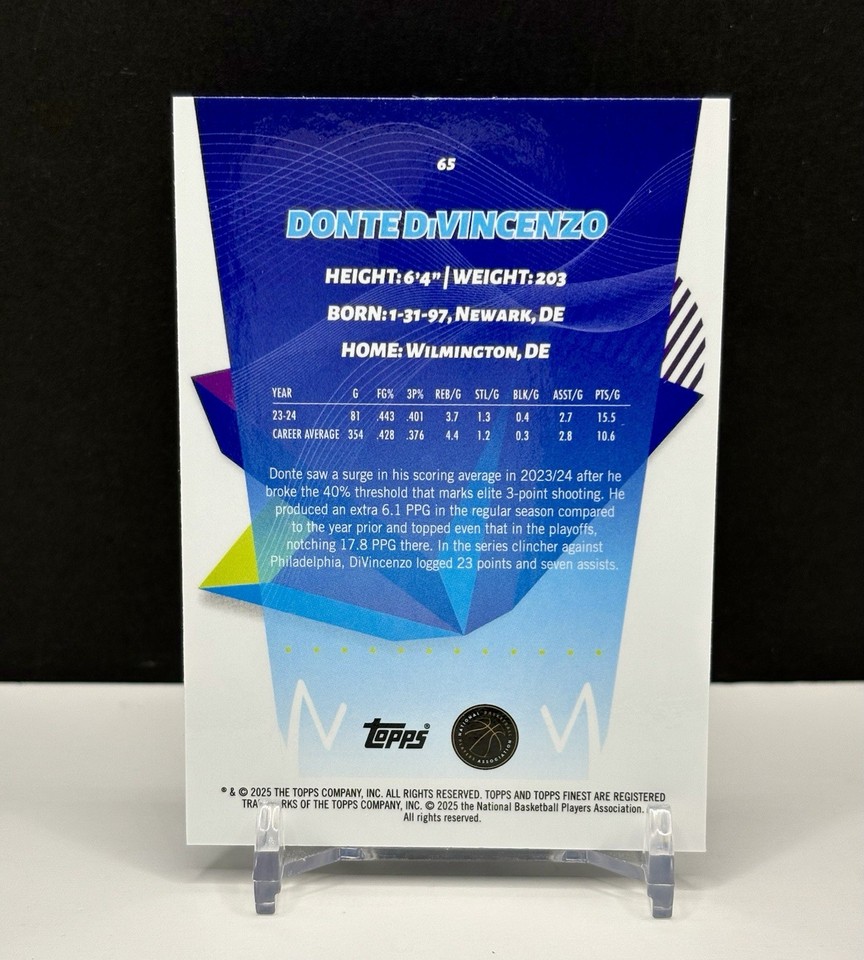 2025 TOPPS FINEST DONTE DIVINCENZO BLUE GEOMETRIC /99 TIMBERWOLVES | eBay