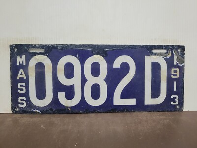 1913 Massachusetts PORCELAIN DEALER License Plate Tag | eBay