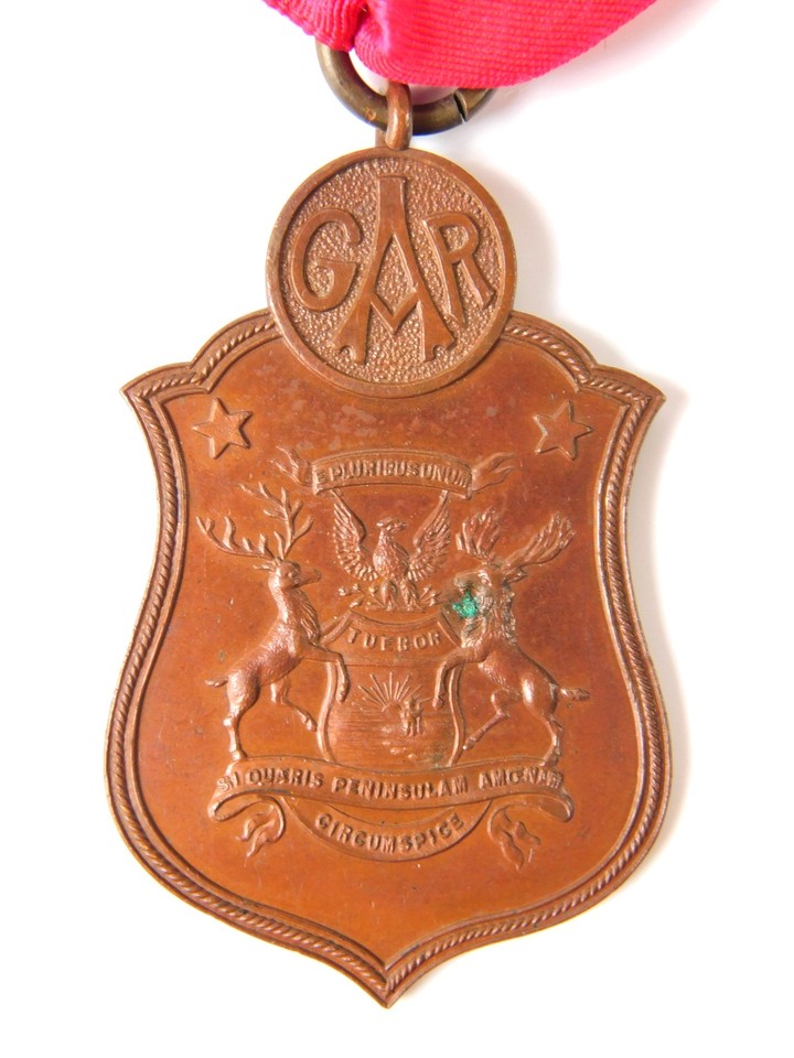 Antique US Civil War Veteran GAR 1890 Michigan Encampment Badge Medal ...
