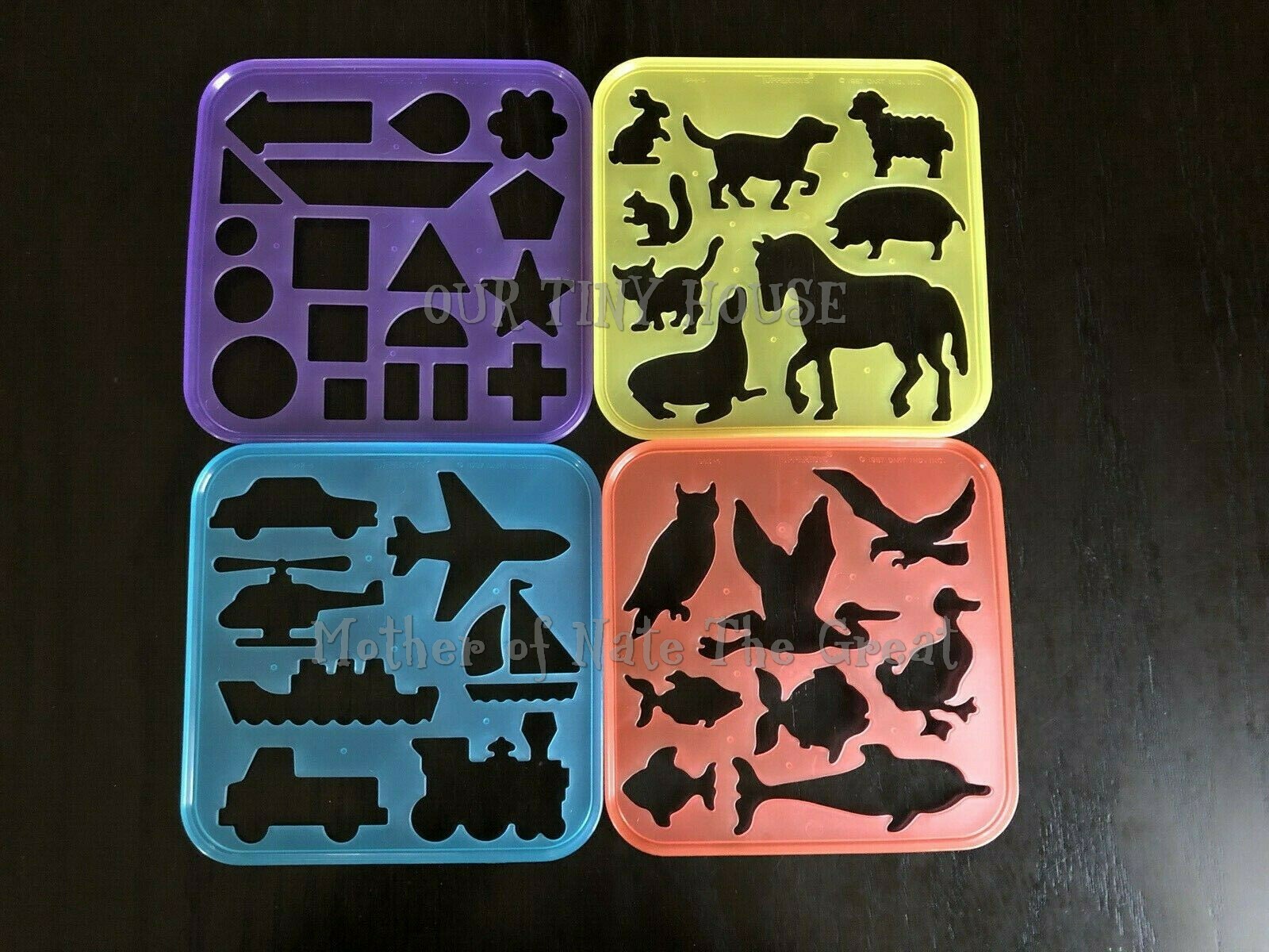 Vintage Tupperware Tuppertoys Stencil Art Set 8 Alphabet Shapes Animals ...