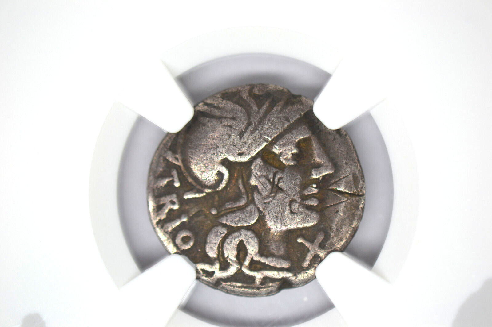 Roman Republic: Cn. Lucret. Trio, 136 BC AR Denarius- NGC F, 3/5, 1/5 ...