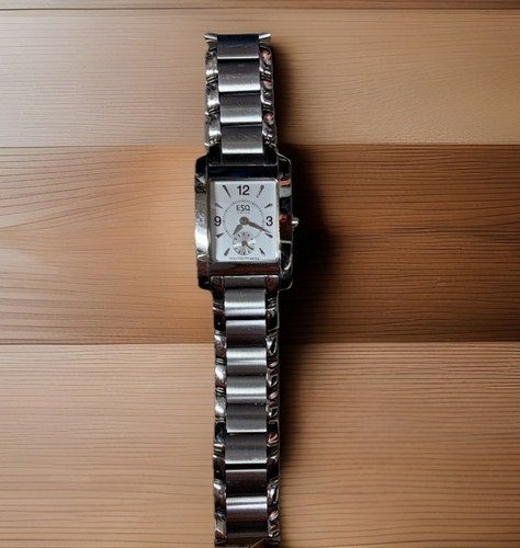 ESQ Movado Quartz Watch E5053 Silver Steel Curved Rectangle | eBay