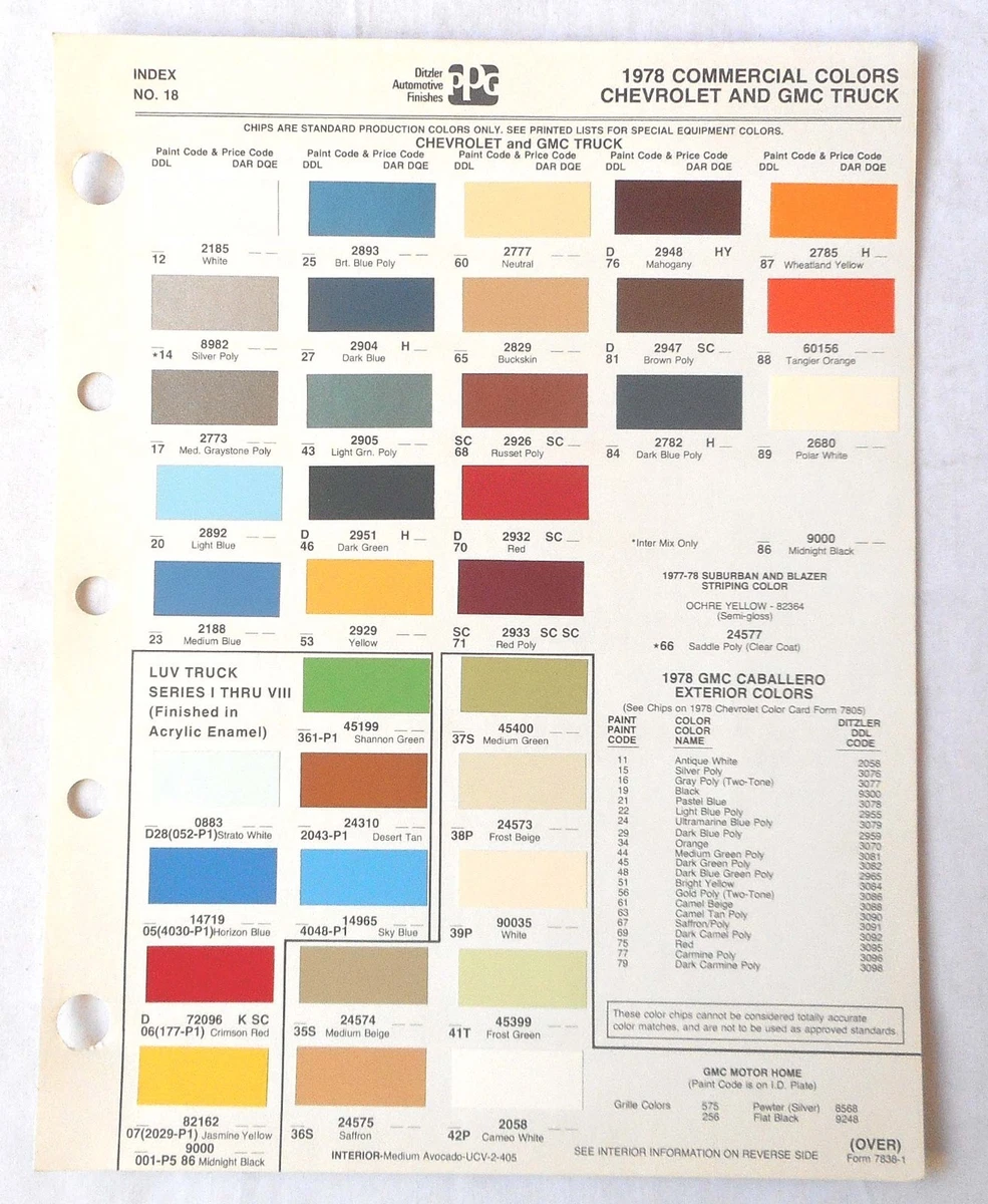 1978 Chevy Paint Codes Colors