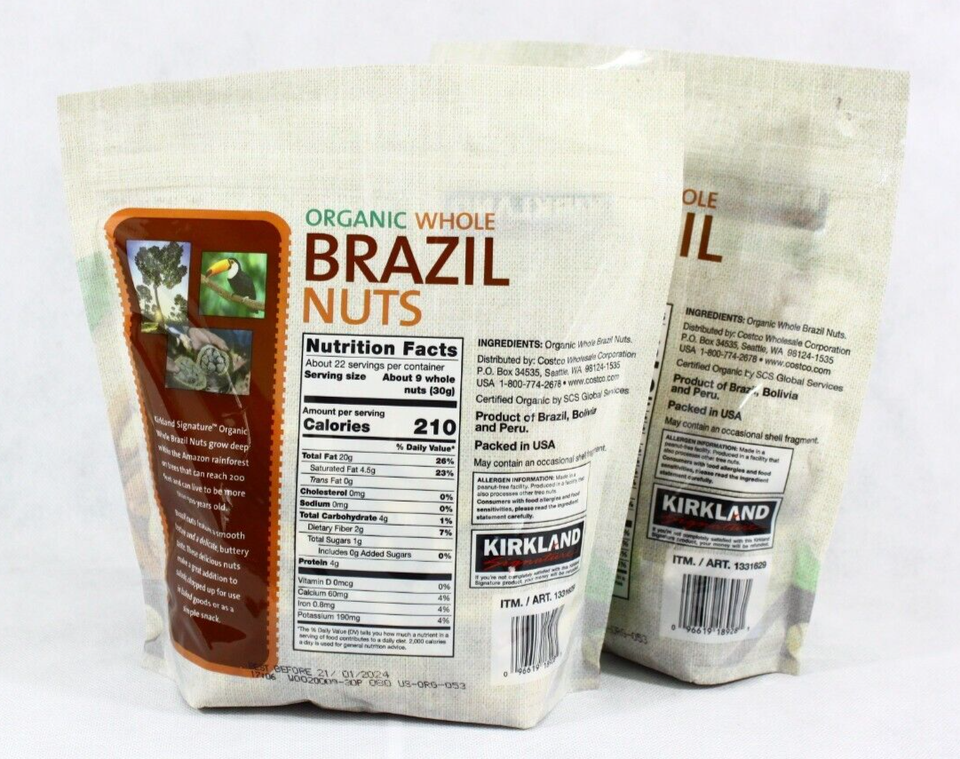 2 Bags Kirkland Signature Organic Whole Brazil Nuts 48 Oz Total Free ...
