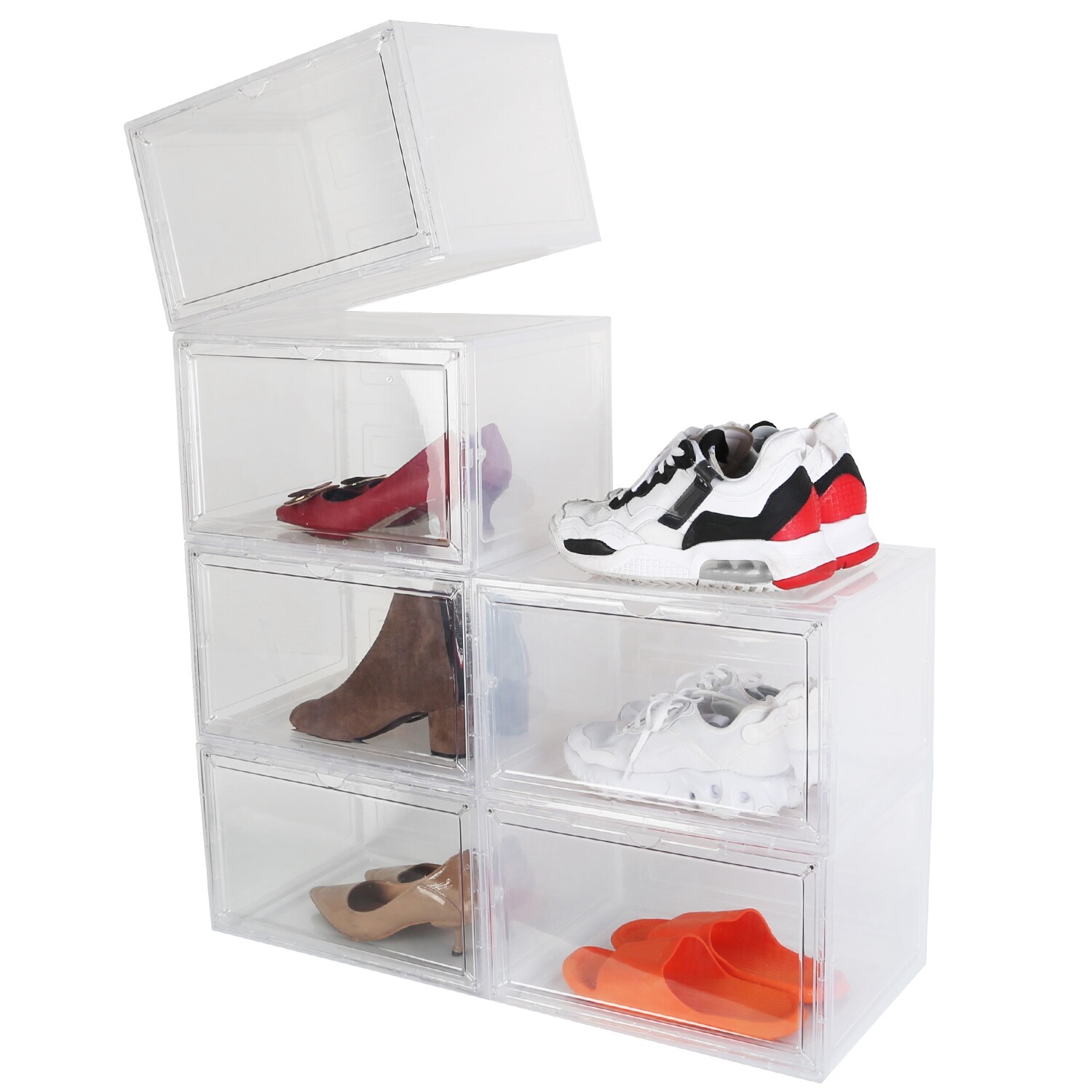 12Packs X-L Shoe Boxes Stackable Sneaker Box Plastic Storage Case ...