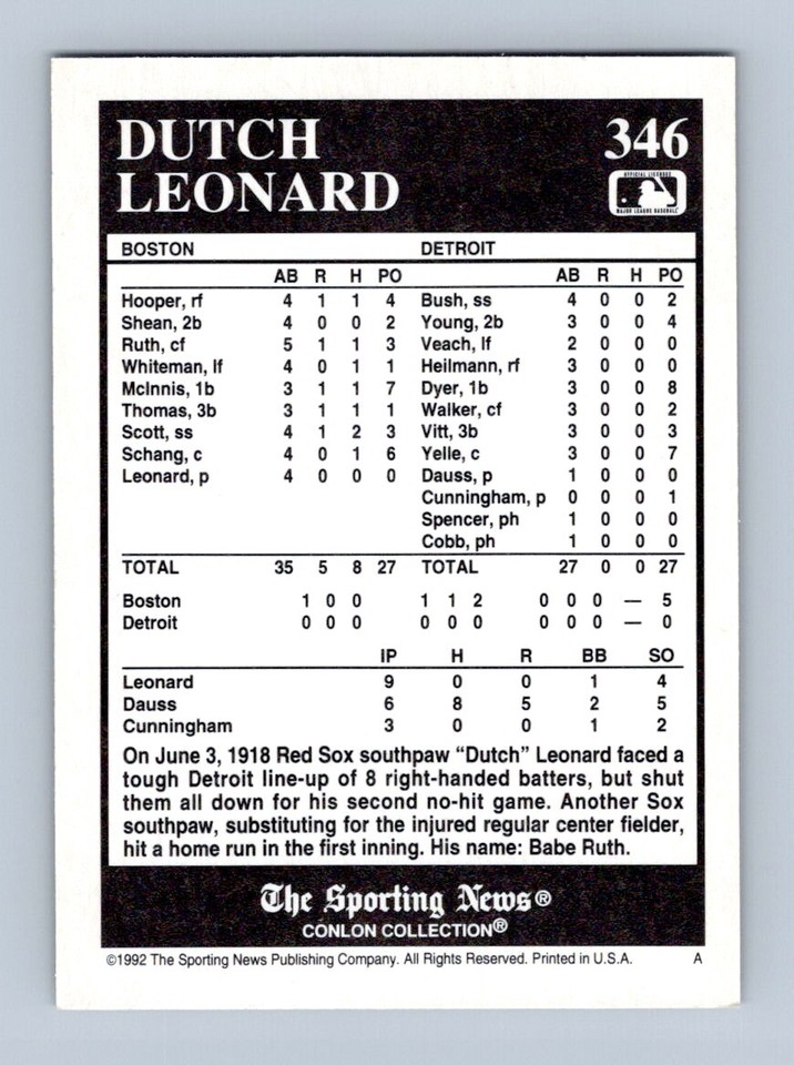 1992 Conlon Collection #346 Dutch Leonard | eBay