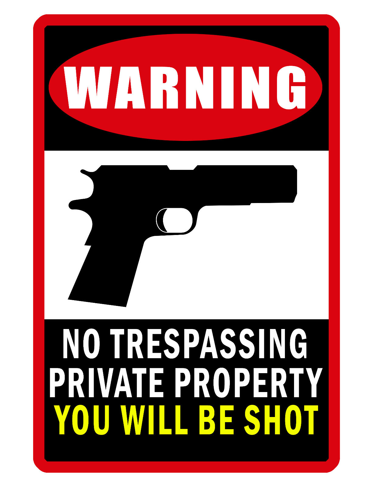 NO TRESPASSING Sign 'YOU WILL BE SHOT" Aluminum HI GLOSS NO RUST FULL ...