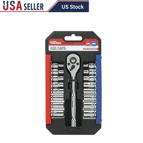 19 Piece 1/4 Inch Drive Ratchet and Socket Set Removable, Reusable Socket Rails | eBay
