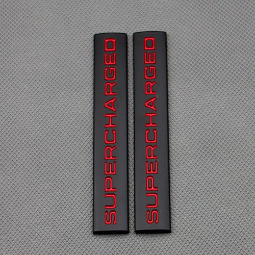 2Pcs Metal Black & Red Coated Supercharged Badge Rear Trunk V6 V8 Sport ...