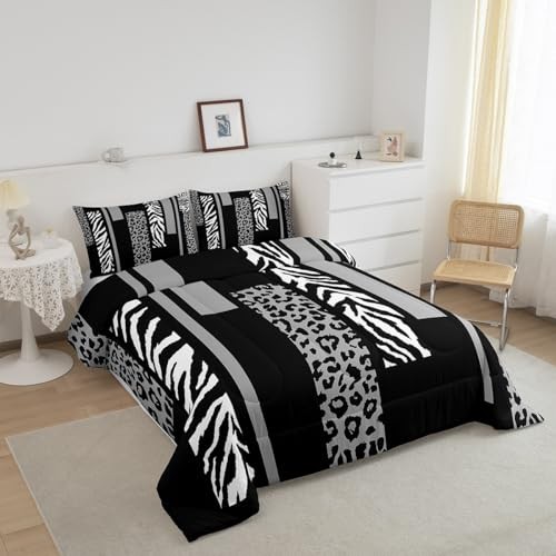 Leopard Print Comforter Set Size,Cheetah Zebra Skin Geometric Queen A ...
