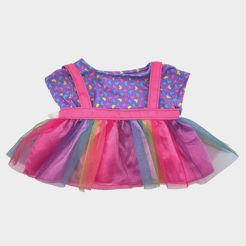 Build a Bear Rare Purple Heart Top Rainbow Tutu Suspenders Skirt Teddy ...