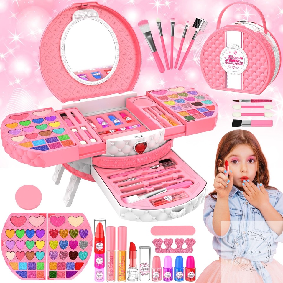 Kids Makeup Kit for Girl, 66 Pcs Washable Makeup Set for Little Girls ...