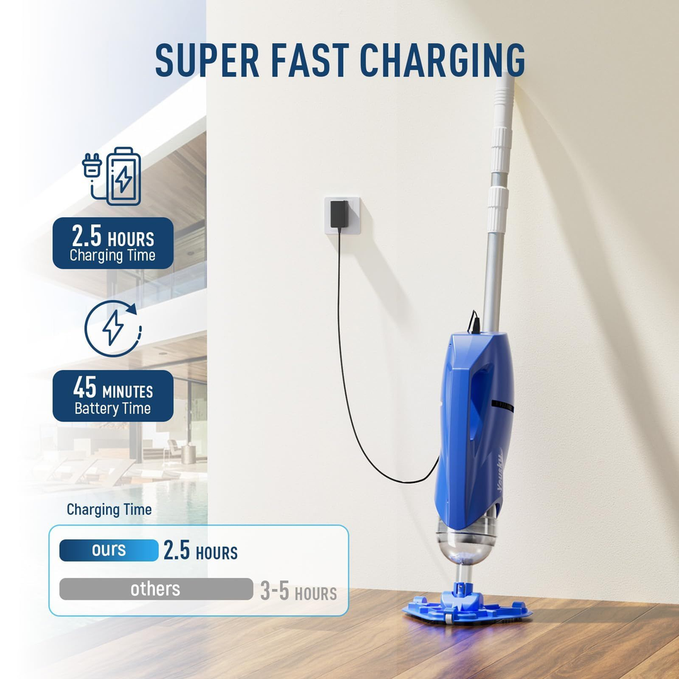 Cordless Pool Vacuum, Hot Tub Vacuum with 18.5GPM Strong Suction Ocean ...