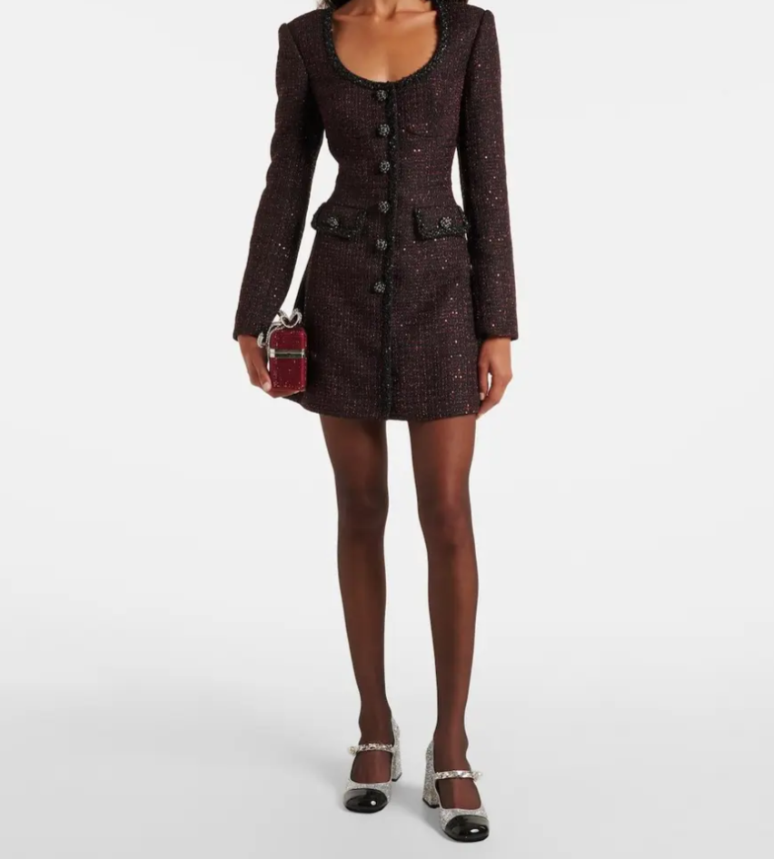 Self Portrait - Black Red Tweed Mini Dress 8 - Size AU 8 | S | UK 8 ...