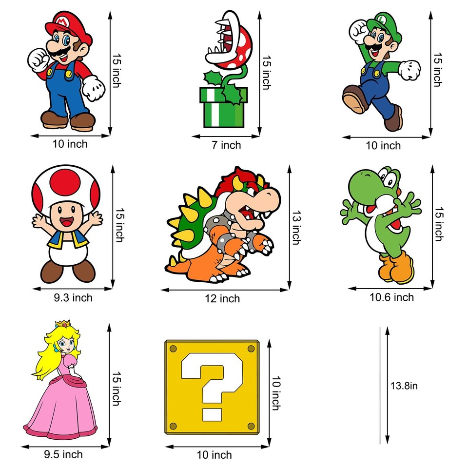Mario Birthday Party Supplies, 8PCS Yard Signs with Stakes, Outdoor ...