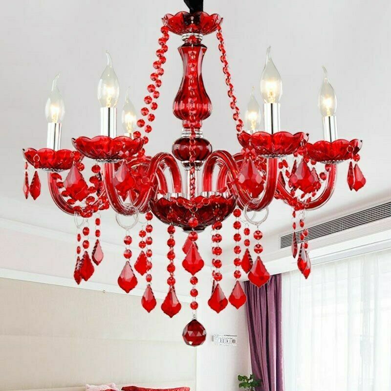 Red Crystal Bedroom Lighting Chandelier Living Room Pendant Light ...