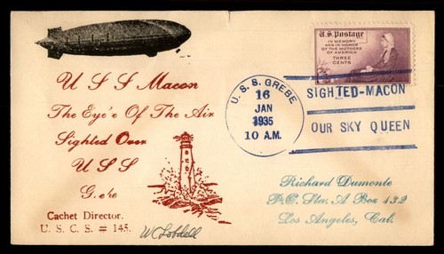 Mayfairstamps US Naval 1935 USS Macon USS Grebe Lighthouse Cover aap ...