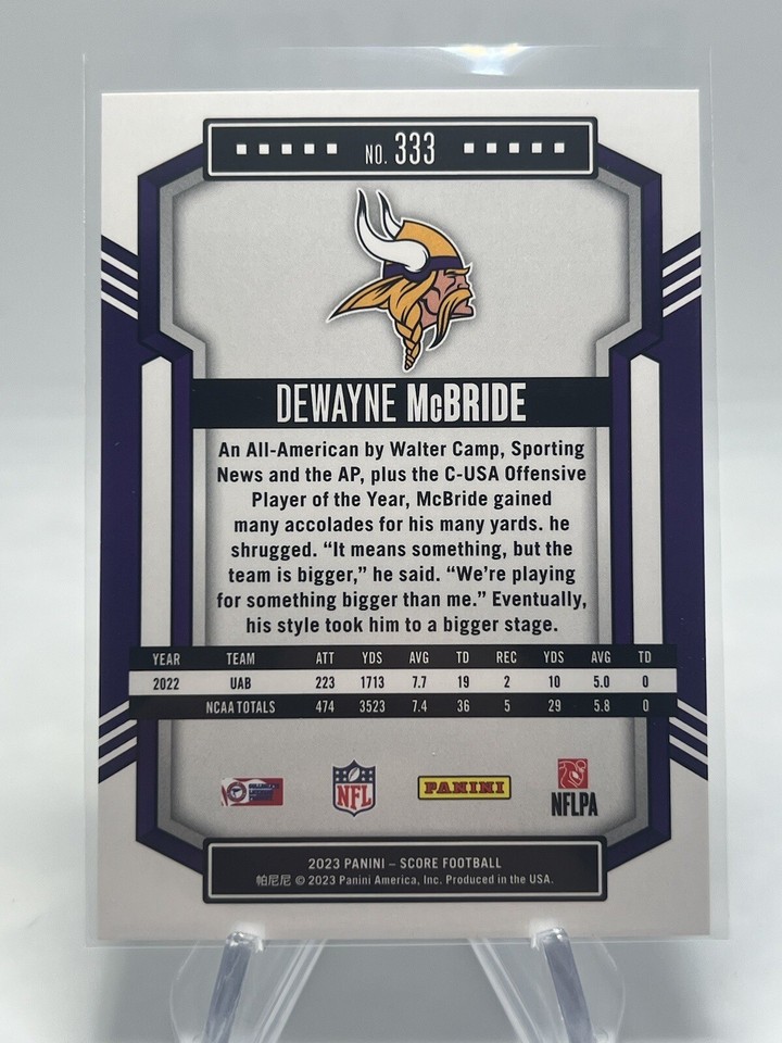 2023 Panini Score Base Rookie DEWAYNE MCBRIDE RC #333 Vikings | eBay