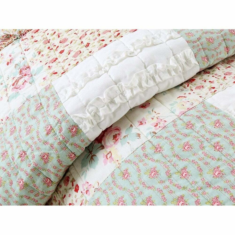 NEW! COTTAGE SHABBY CHIC ROMANTIC PINK RED BLUE GREEN SOFT ROSE RUFFLE ...
