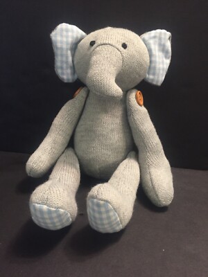 Andy B. Plush Knitted Elephant Blue White Gingham Andrew + Blaine ...