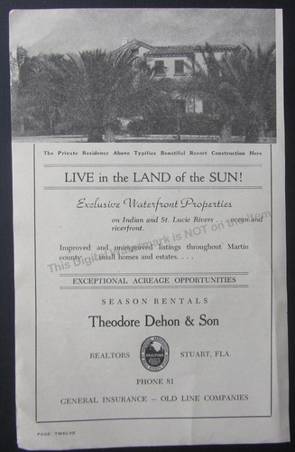 1942 Ad * Theodore Dehon & Son Realtors Stuart Florida Waterfront ...