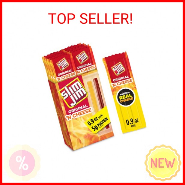 Slim Jim Beef 'N Cheese Smoked Meat Sticks, Original Flavor, 5g Protein ...