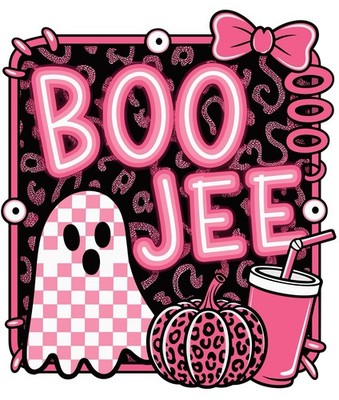 Holiday Sticker (3 Inch) Halloween Pink Boo Jee Ghost And Pumpkin And ...
