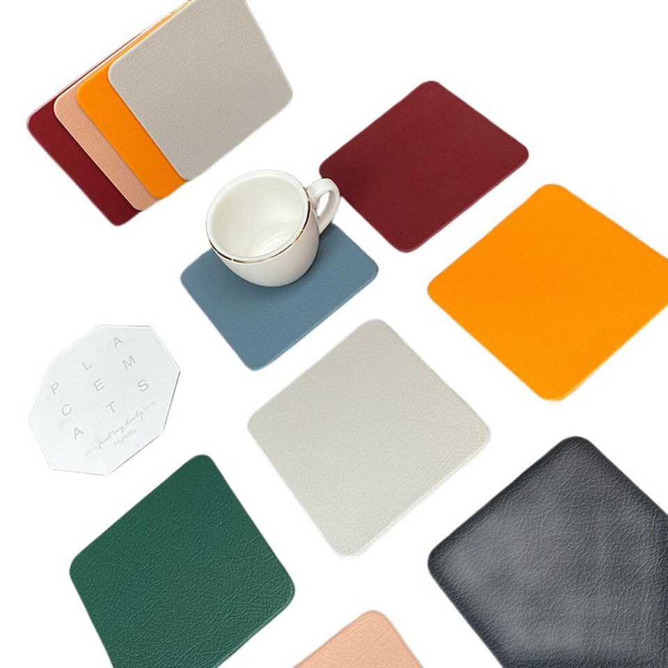 4 Pieces Petal Shaped Square Faux Leather Cup Wad Placemats Table Mats ...