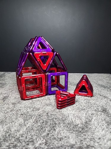 Magformers Lot Of 50 Magnetic Blocks Purple & Red Squares & Triangles ...