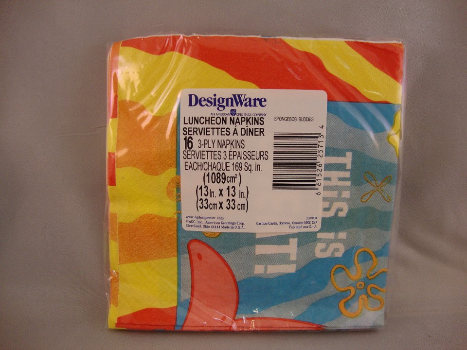 SPONGEBOB BUDDIES LUNCHEON NAPKINS - PACKAGE OF 16 - LOT OF 2 PACKAGES ...
