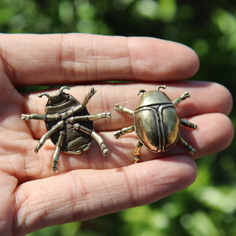 2pcs Vintage Brass Beetle Ladybug Figurine Tea Pet Funny Insect Craft ...