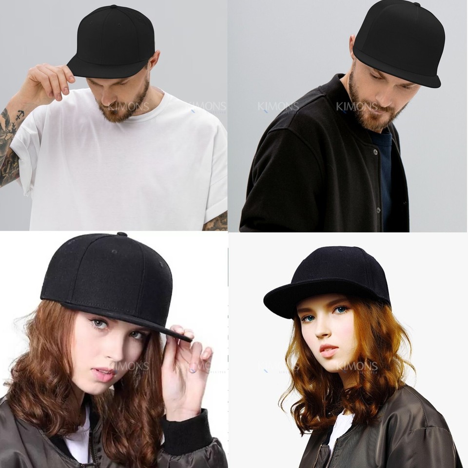 Premium Solid Fitted Baseball Cap Hat Blank Plain Flat Bill 9-Sizes ...