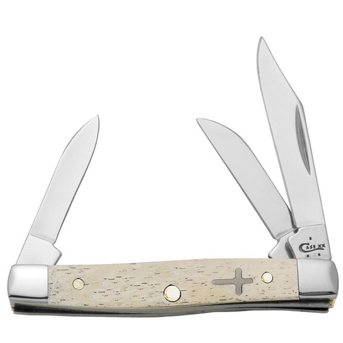 CASE XX POCKET KNIFE SMOOTH NATURAL BONE SMALL STOCKMAN W/CROSS SHIELD ...