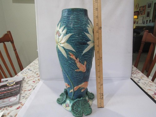 2007 Florida Faience Pottery Water Lilly and Coi Fish Vase by Martin ...