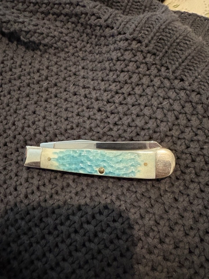 Case Pocket Knife 25592 Caribbean Blue Bone Sawcut Jig Trapper ...