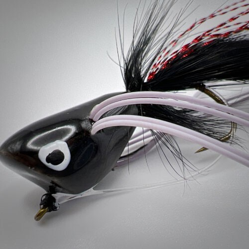 Old School Bass Popper - Set of 2, Size #10 Black Red White Fly Fishing ...