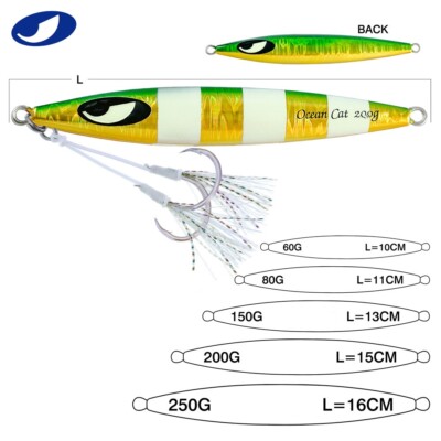 OCEAN CAT Slow Pitch Jigging Saltwater Fishing Jigs Lure Fast Fall Jig ...