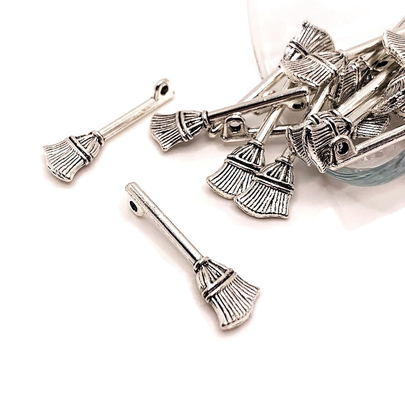 4, 20 or 50 pcs BULK Witch Broom Charm, Halloween, 3D, Silver-US Seller ...