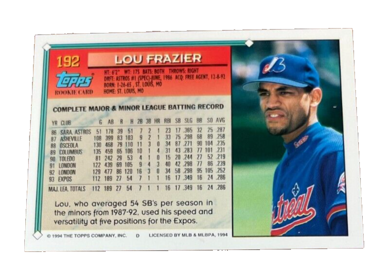 1994 TOPPS Card # 192 Lou Frazier - Montreal Expos | eBay